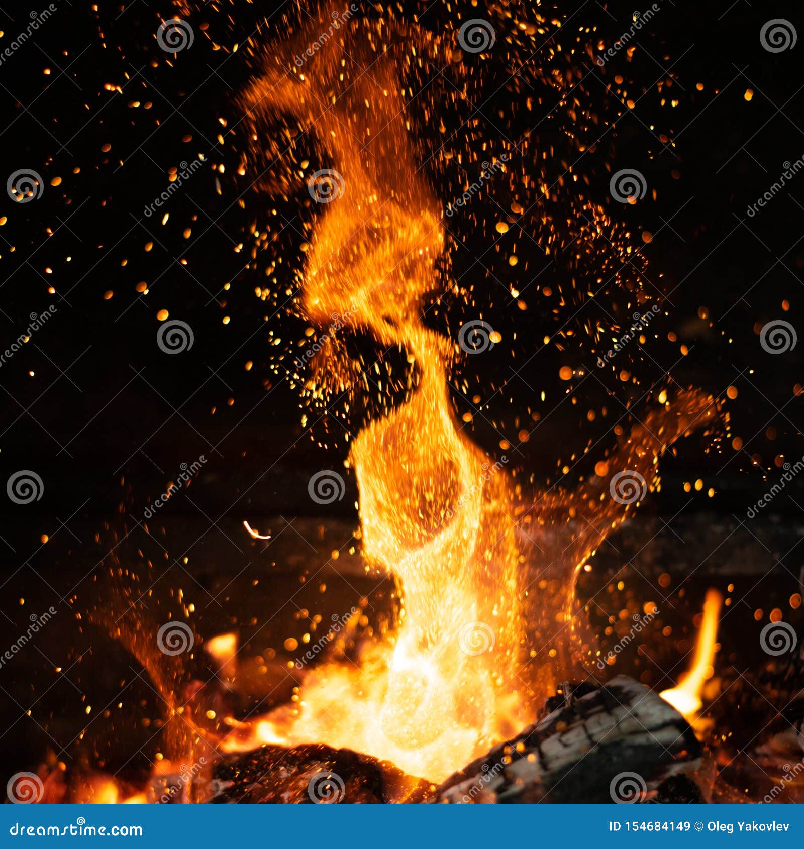 Strong Fire Flames on Black Stock Image - Image of bonfire, cooking ...