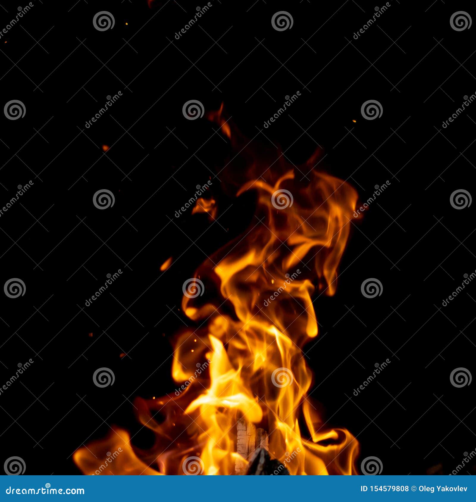 Strong Fire Flames on Black Stock Photo - Image of hell, fireplace ...