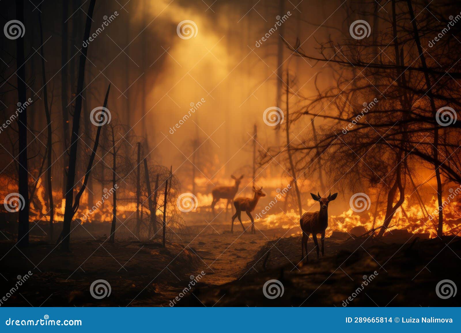 Strong Fire in the Forest, Animals Run and Escape from the Fire ...