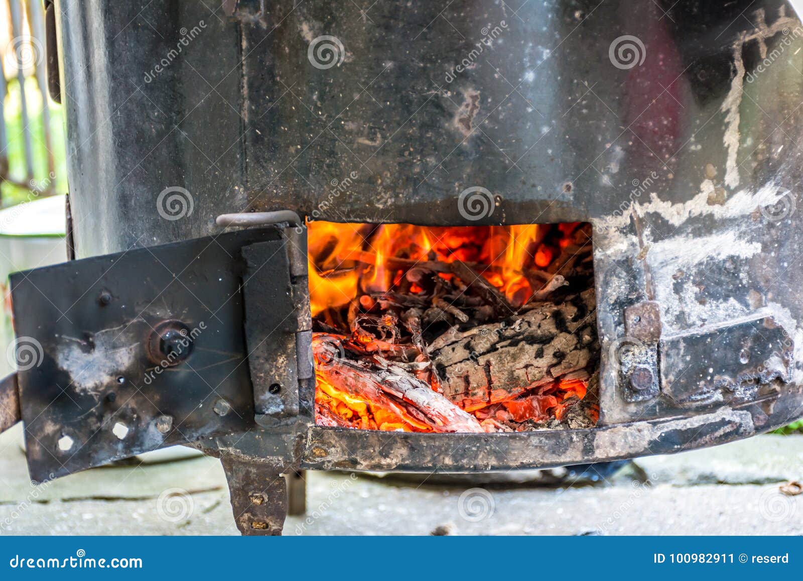 Strong Fire in Metal Sheet Cooker Stock Image - Image of outdoor ...