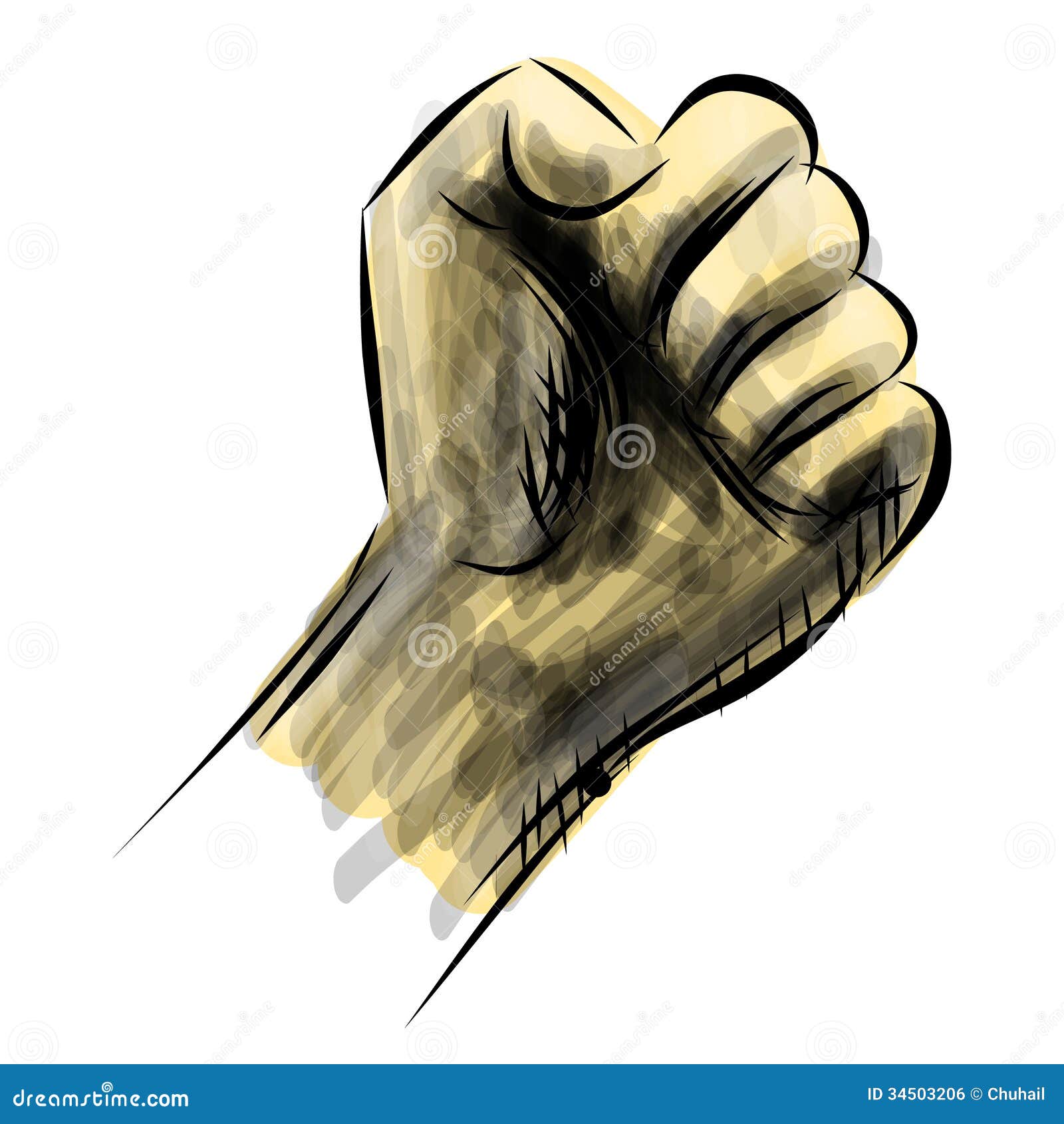 Strong Fist Raised Up. Hand Drawn Graphic Vector Illustration Of Human ...