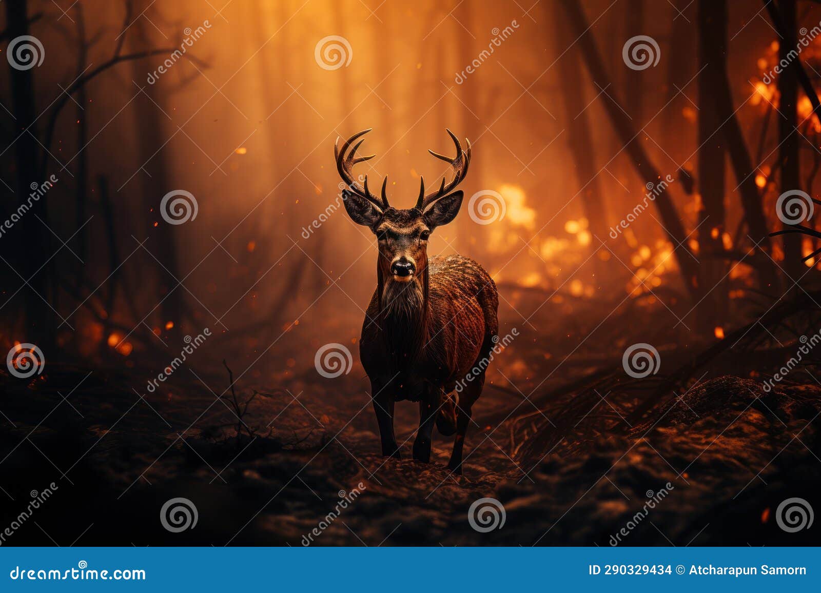 Strong Forest Fire Scared Deer Running from Burning Forest Generative ...