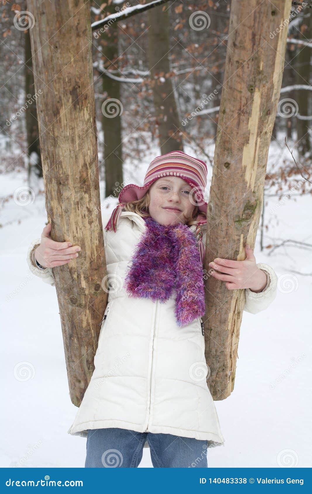 A Strong Girl Holding a Tree Trunk Stock Photo - Image of female ...