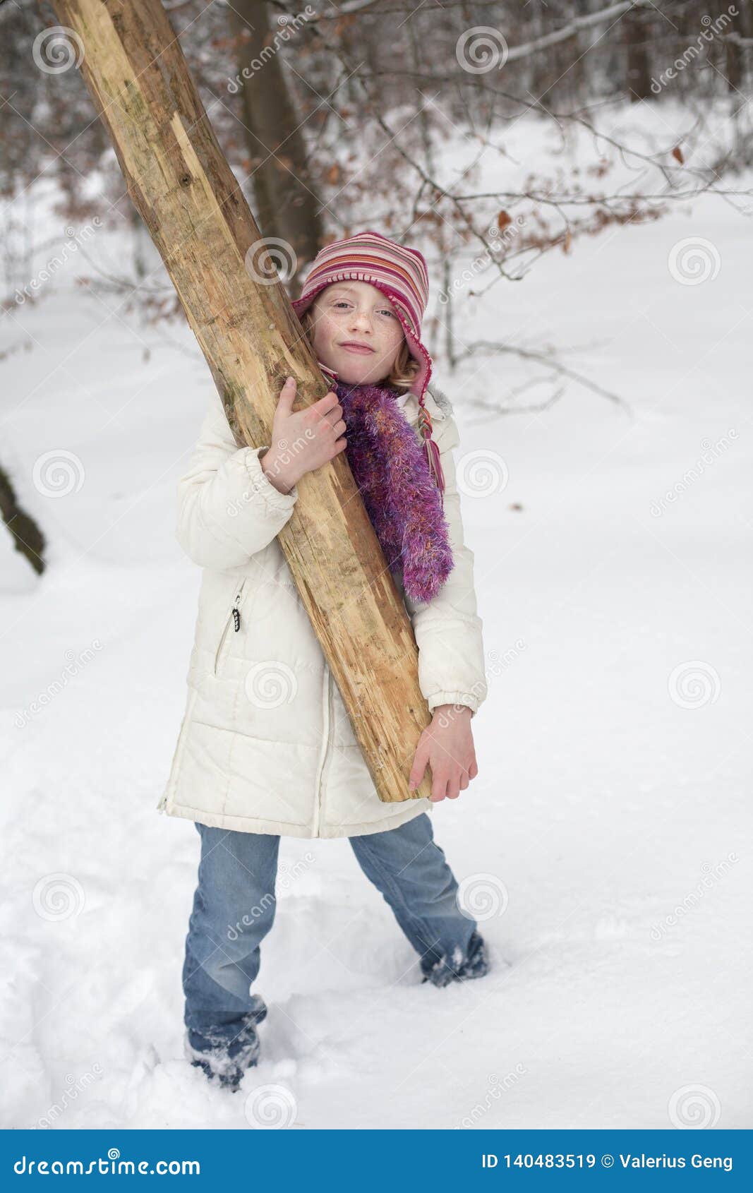 A Strong Girl Holding a Tree Trunk Stock Image - Image of country ...