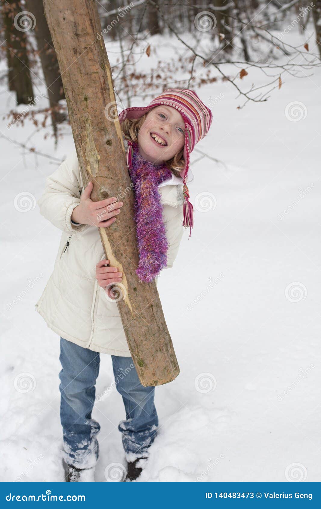 A Strong Girl Holding a Tree Trunk Stock Image - Image of girlfriend ...