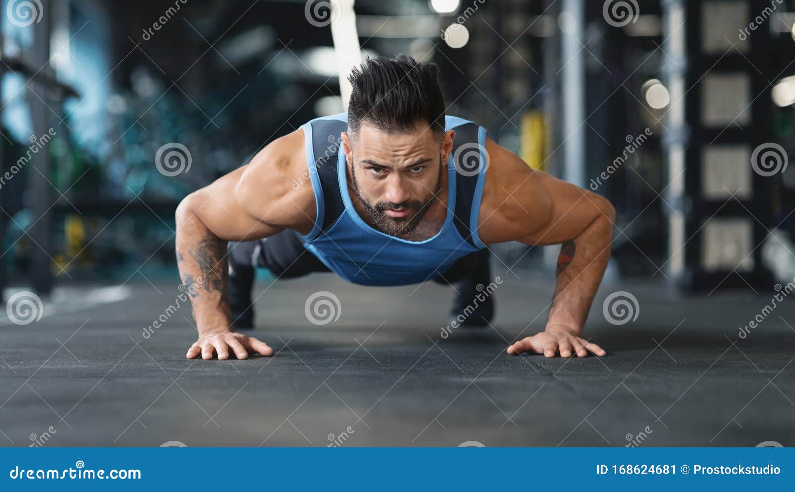 Strong Guy Making Plank or Push Ups Exercise Stock Image - Image of ...