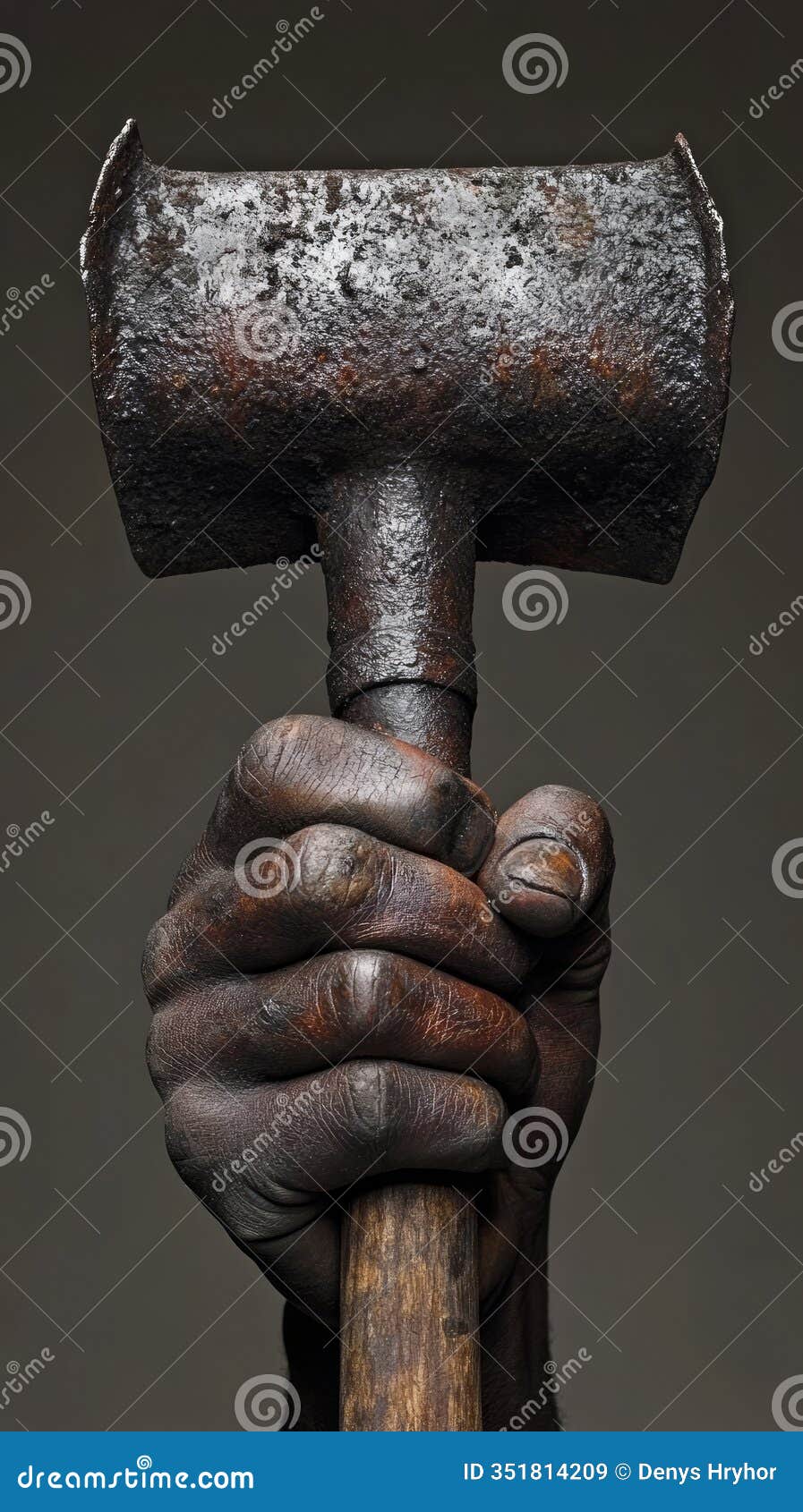 A Strong Hand Holds a Rusted Hammer, Emphasizing Craftsmanship and ...