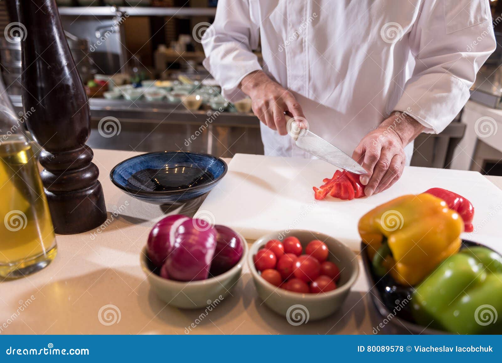 Strong Hands of the Chef Cutting Paper in the Kitchen Stock Photo ...