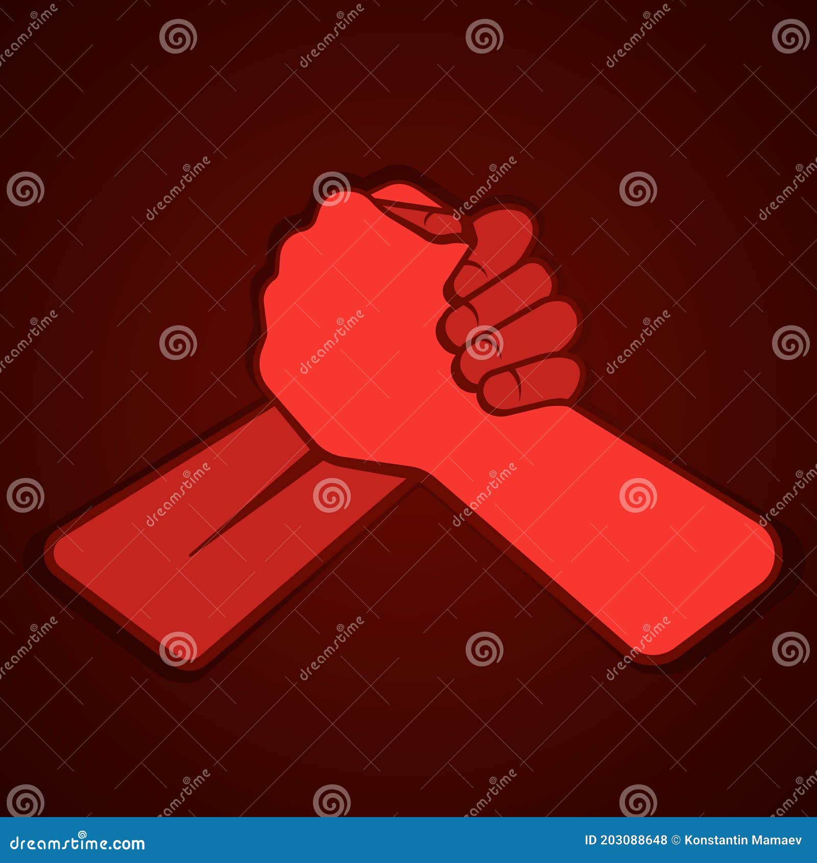 Strong Handshake Friendship Vector Illustration on Red Background Stock ...