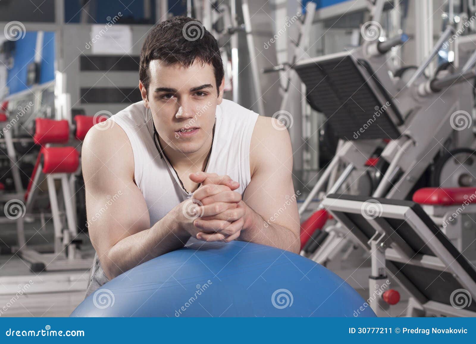 Strong Handsome Man Exercising at the Gym Stock Image - Image of person ...