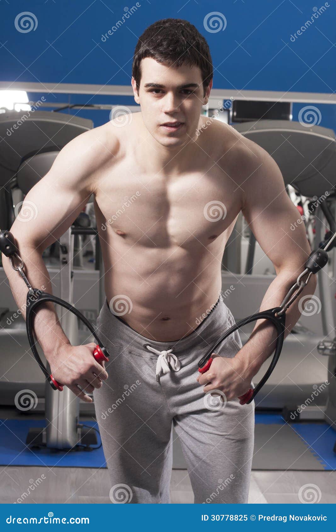 Strong Handsome Man Exercising at the Gym Stock Image - Image of tone ...
