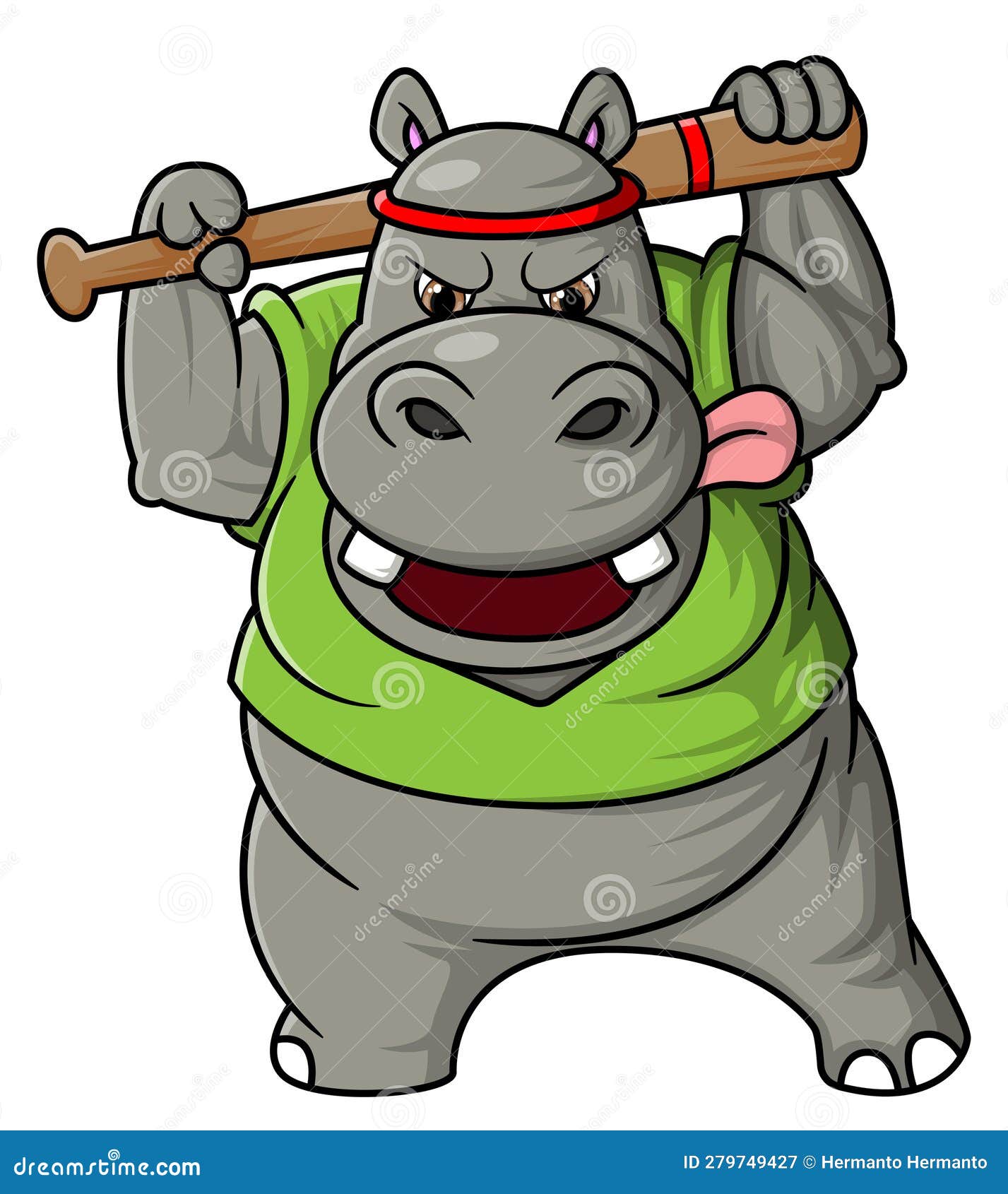 Strong Hippo Standing and Holding Baseball Bit Stock Vector ...