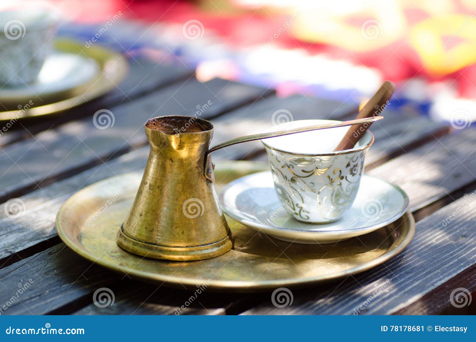 Strong and Hot Turkish Coffee in Traditional Metal Pot Stock Image ...
