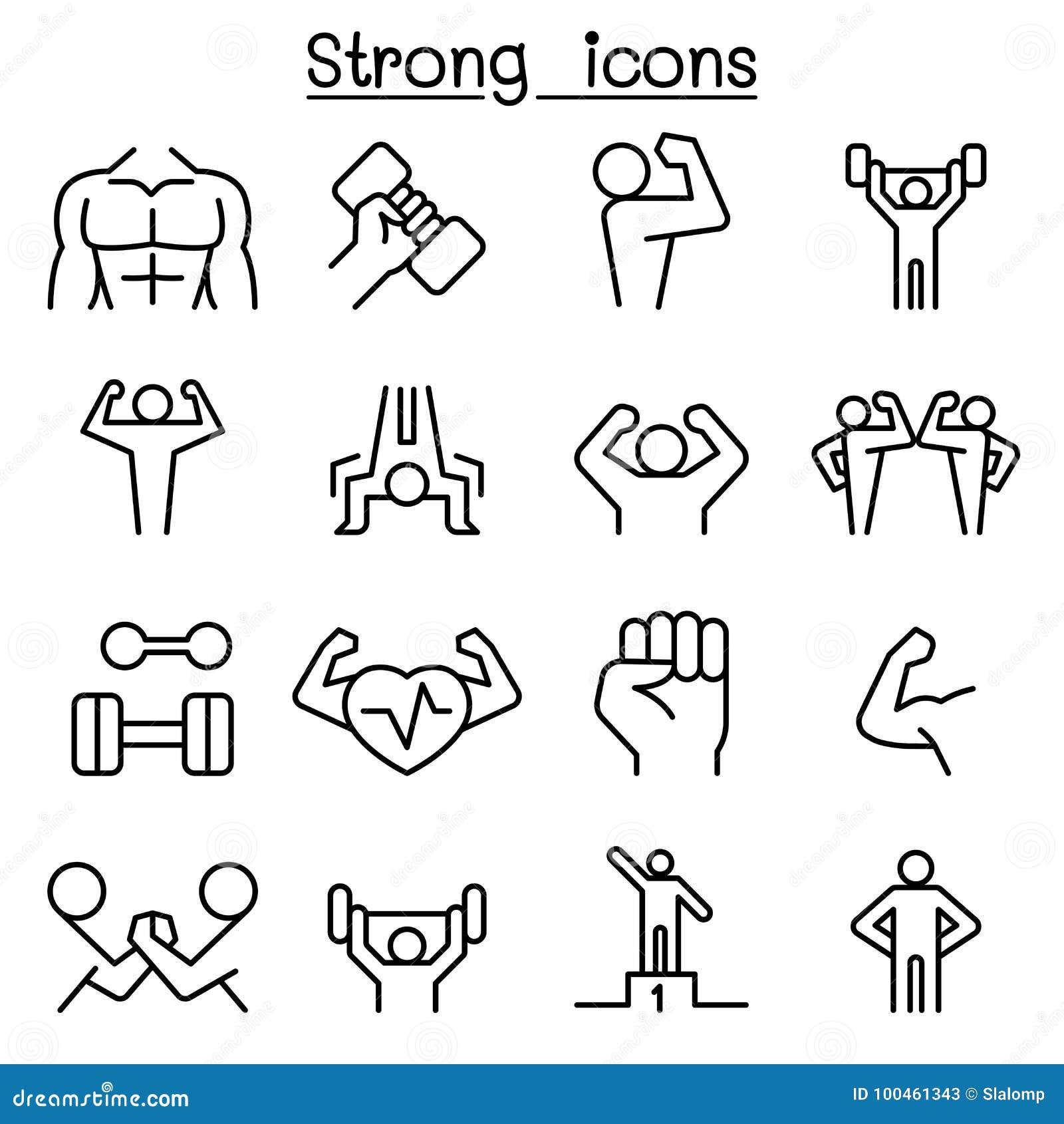 Strong Icon Set in Thin Line Style Stock Vector - Illustration of ...