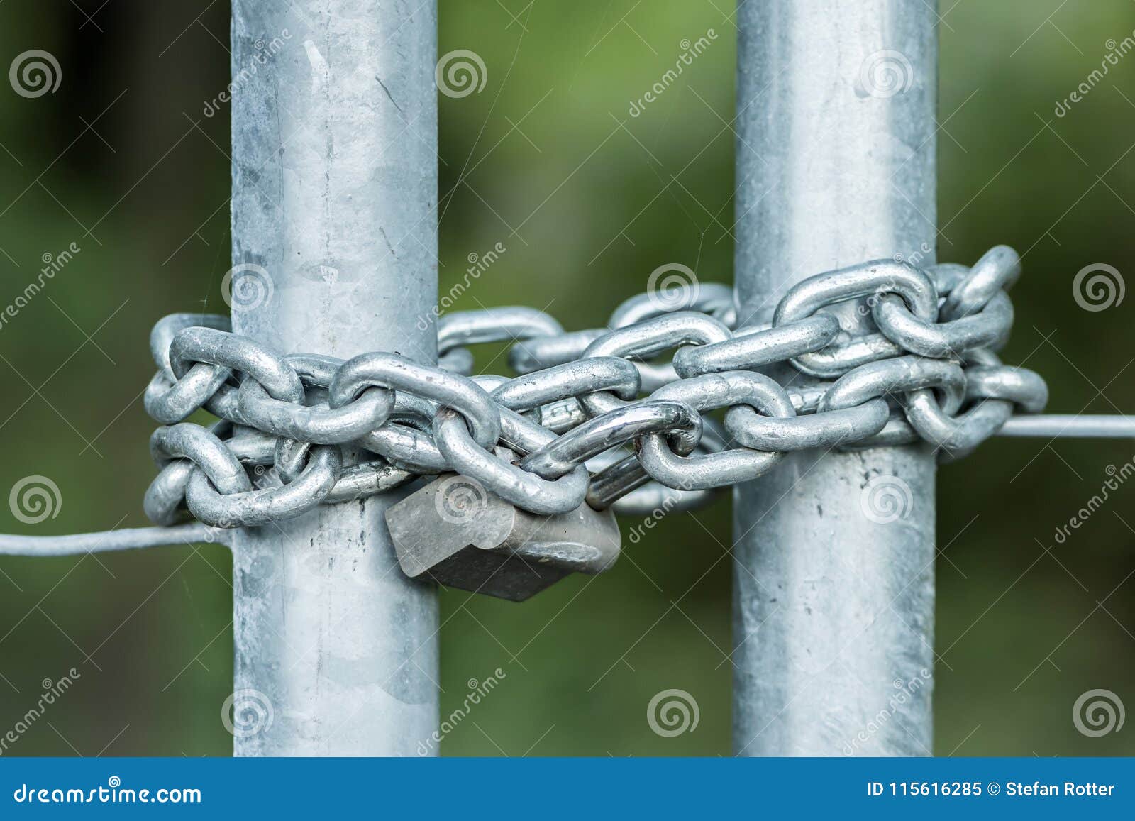 Strong Iron Chain and Padlock, Green Background Stock Image - Image of ...