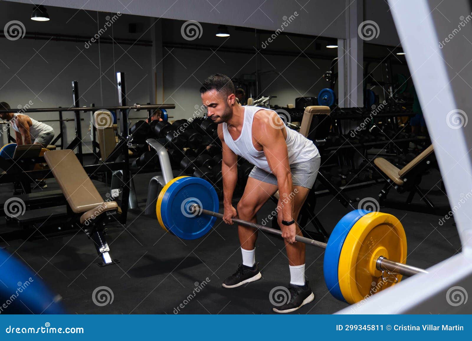 Strong Latin Man Deadlift at a Gym. Stock Image - Image of body, dark ...