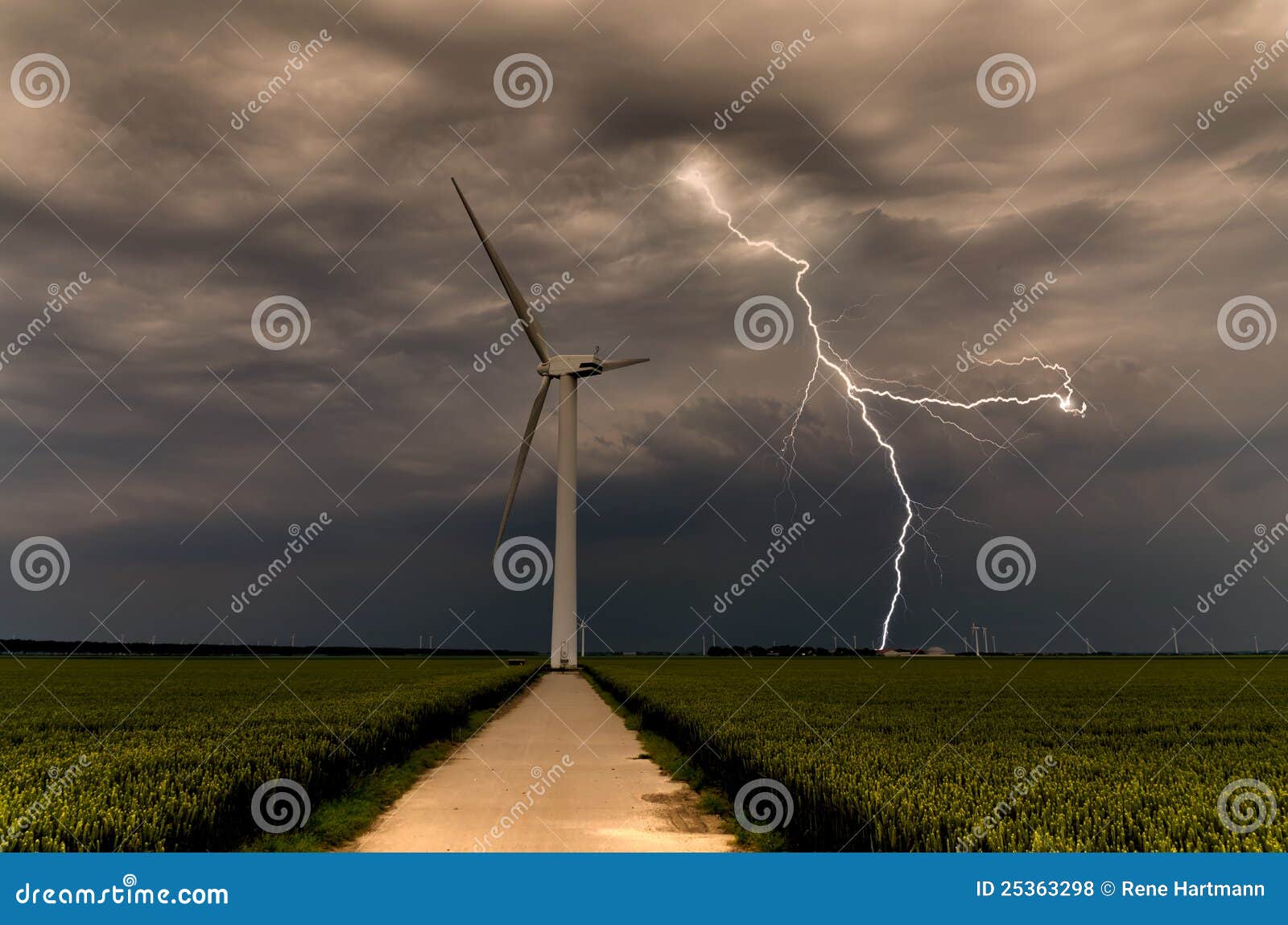 Strong Lightning Threatening Wind Turbines Stock Photo - Image of bolt ...