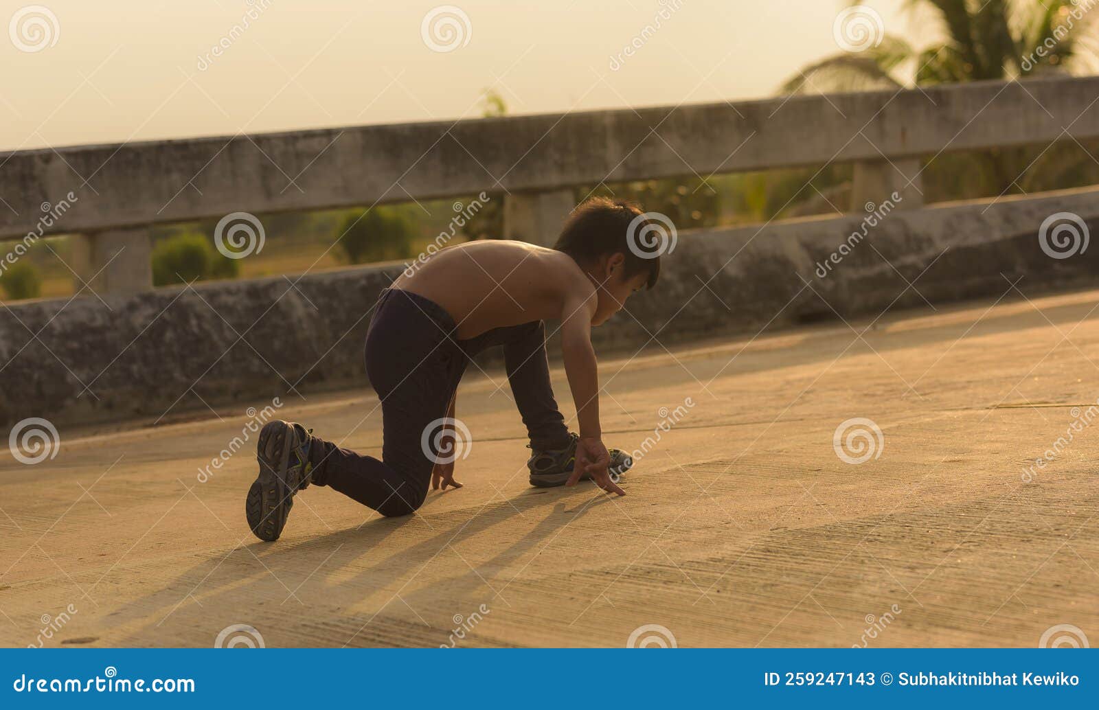 A Strong Little Boy Ran Along the Bridge Stock Image - Image of ...