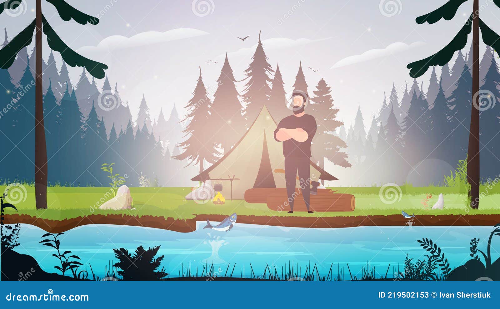 Strong Lumberjack. the Guy Folded His Arms Over His Chest. Large Logs ...