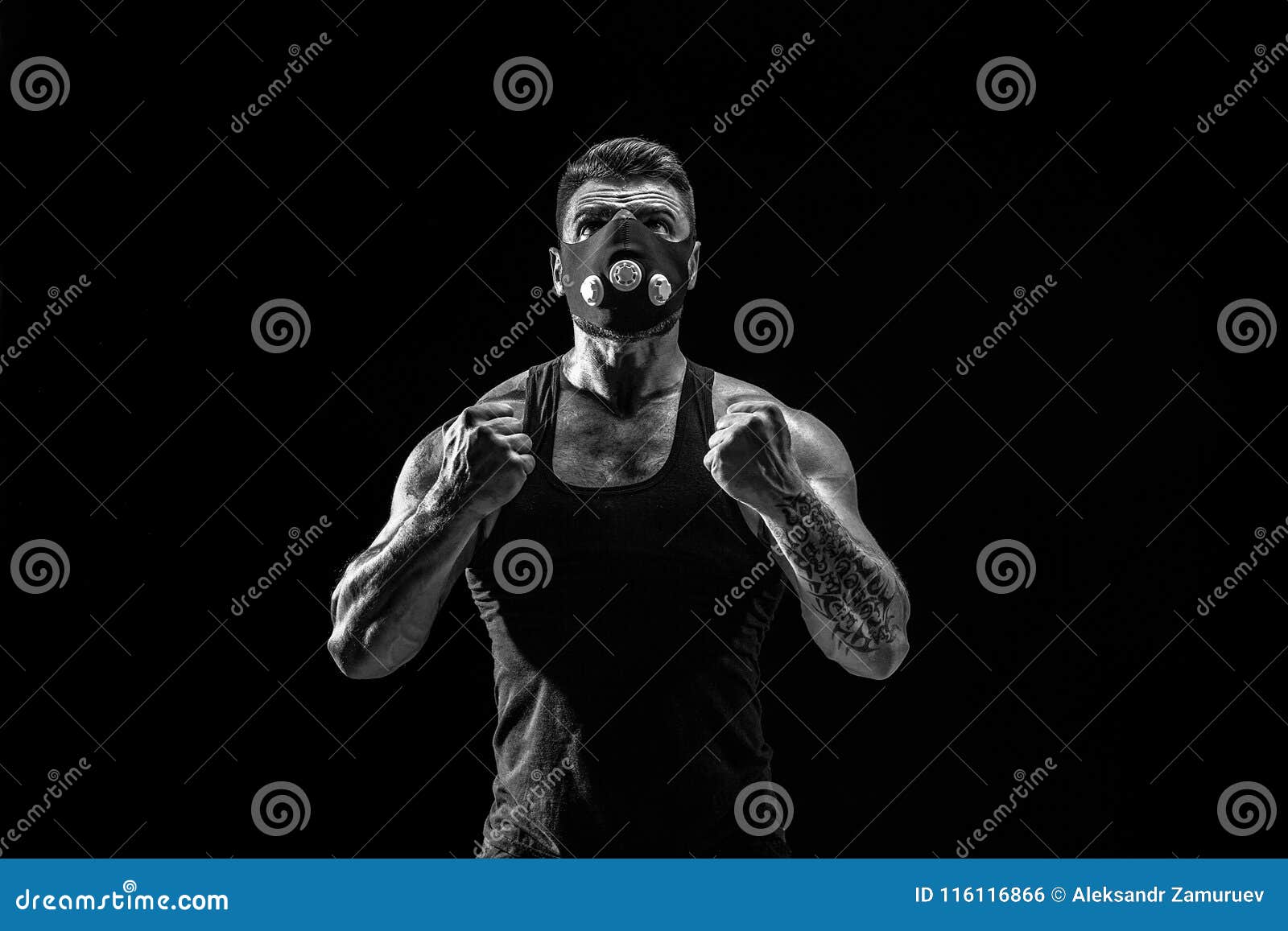 Strong Male Athlete in Training Mask Stock Photo - Image of female ...