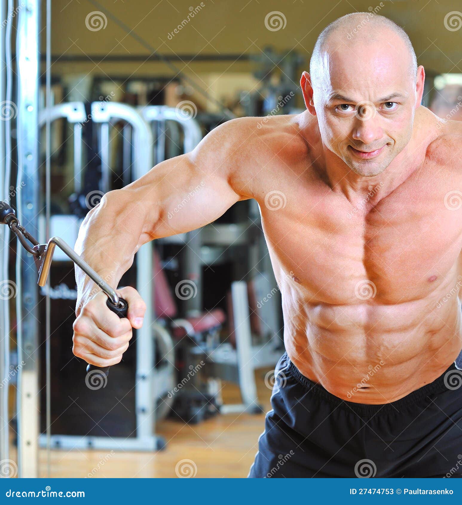 Strong Male Bodybuilder Training in Gym Stock Image - Image of ...