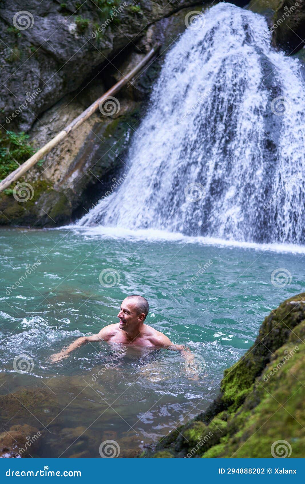 Strong Man Bathing in a Waterfall Stock Photo - Image of moss, jungle ...