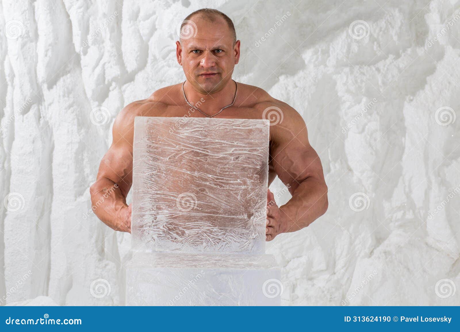 A Strong Man with Big Muscles in Studio with Ice Stock Photo - Image of ...