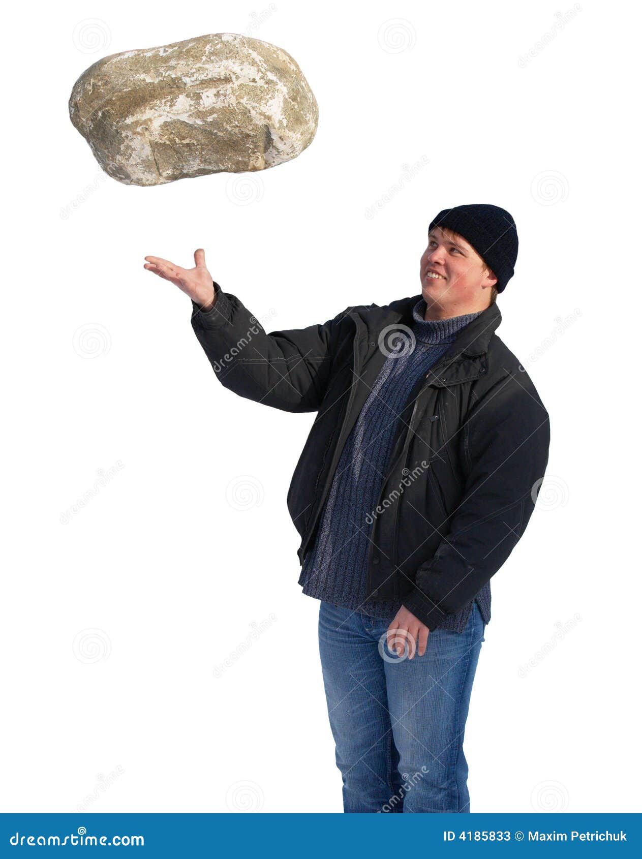 Strong man with big stone stock image. Image of smiling - 4185833