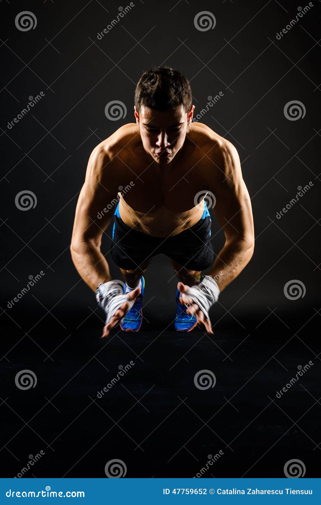 Strong Man Doing Jumping Push-ups Stock Photo - Image of manly, hands ...