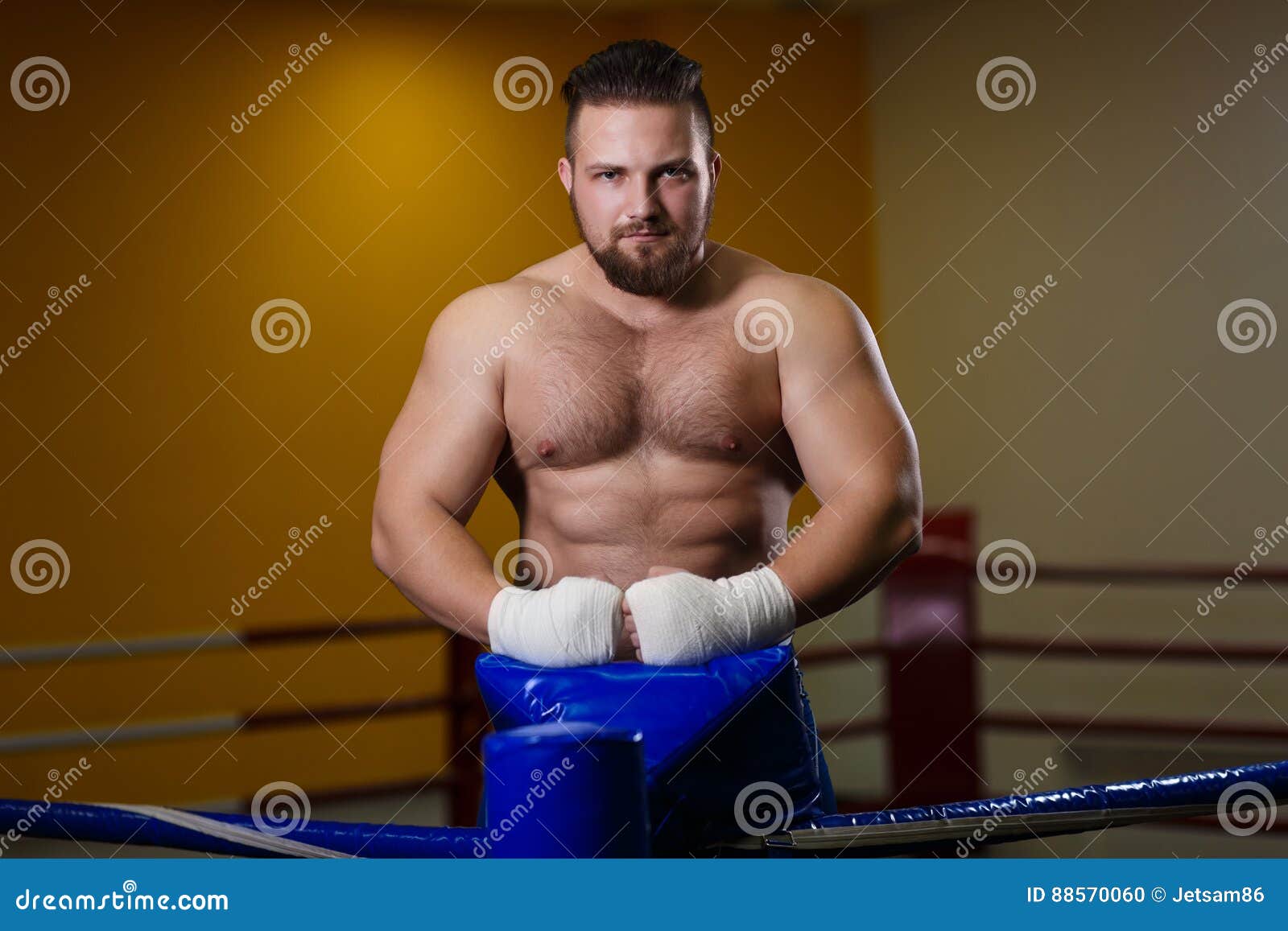 Strong Man Fighter Standing in the Boxing Ring Stock Photo - Image of ...