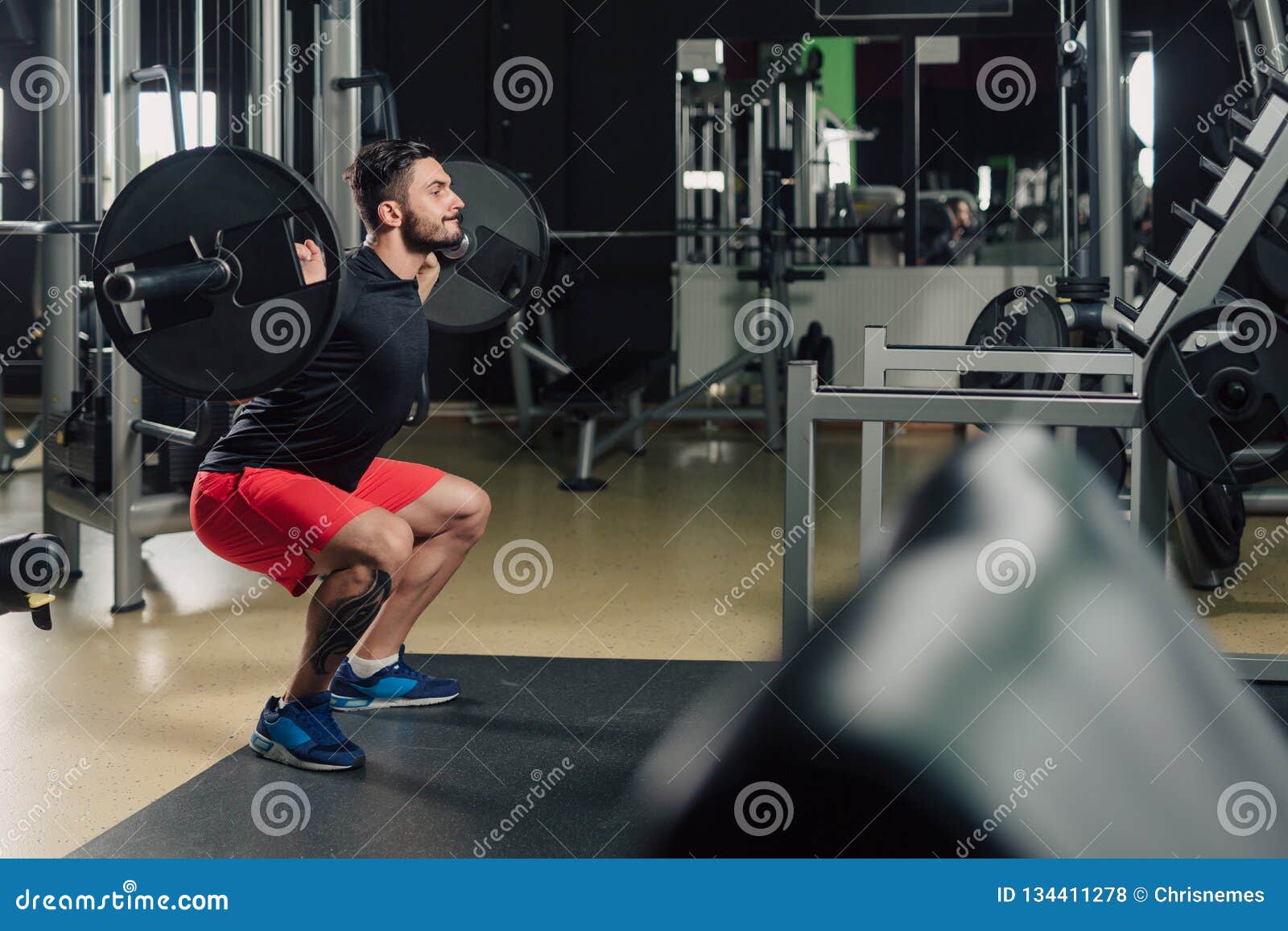 Strong Man in the Gym Doing Squats Stock Photo - Image of fitness ...