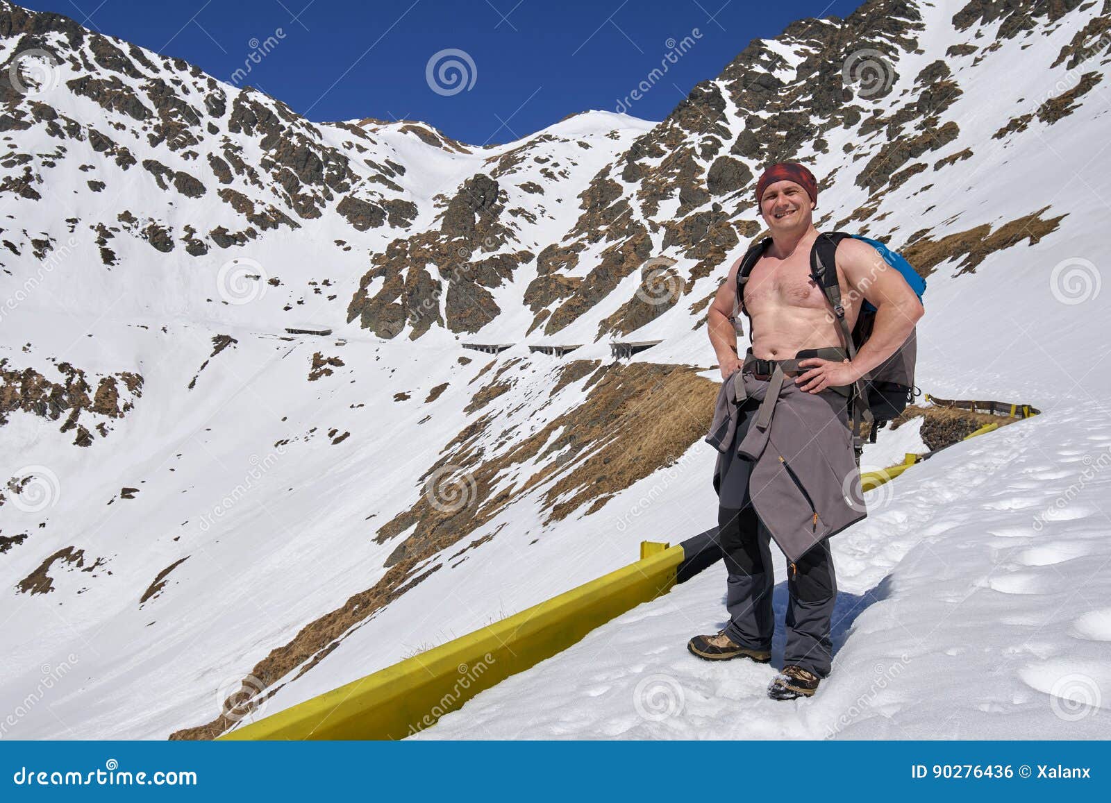 Strong man hiking stock photo. Image of rocks, rucksack - 90276436