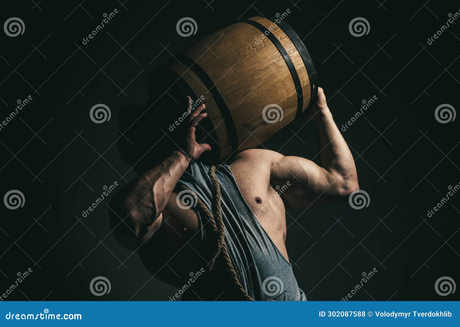 Strong Man Holds Barrel Isolated on Black. Stock Photo - Image of power ...