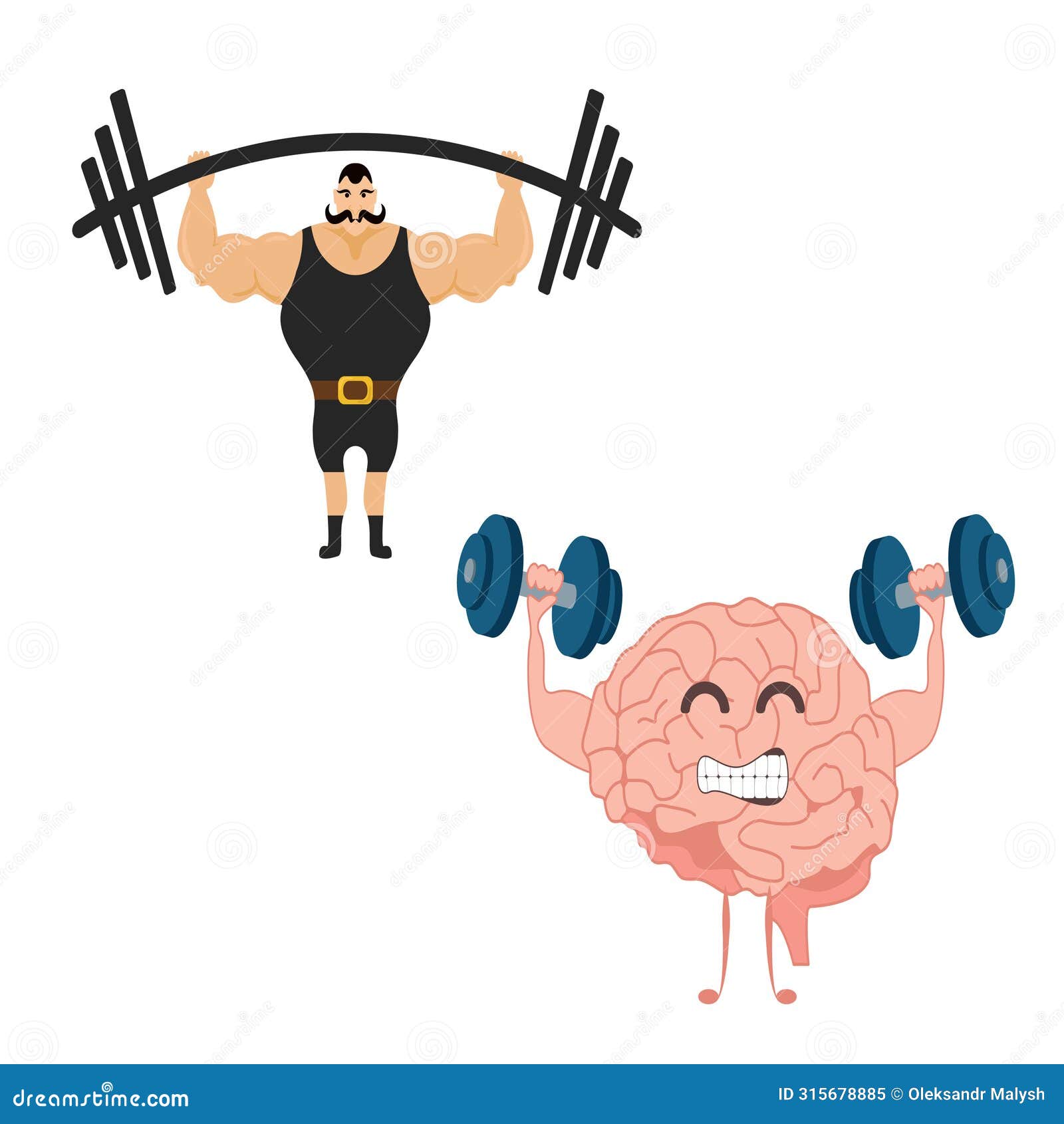 Strong Man Icon Vector Brain Training with Dumbbells, Human Train ...