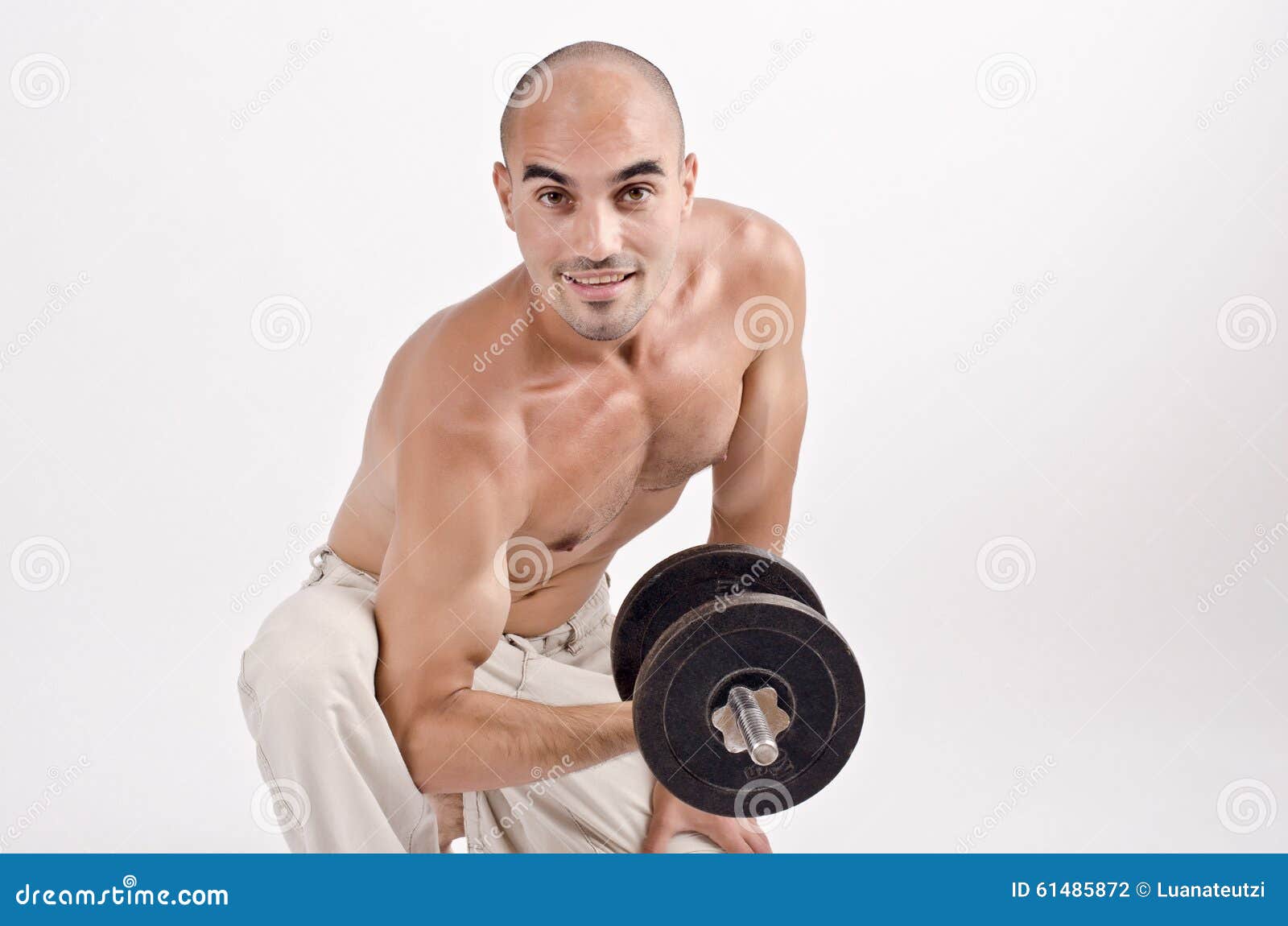 Strong Man Lifting Weights for the Biceps. Stock Photo - Image of ...