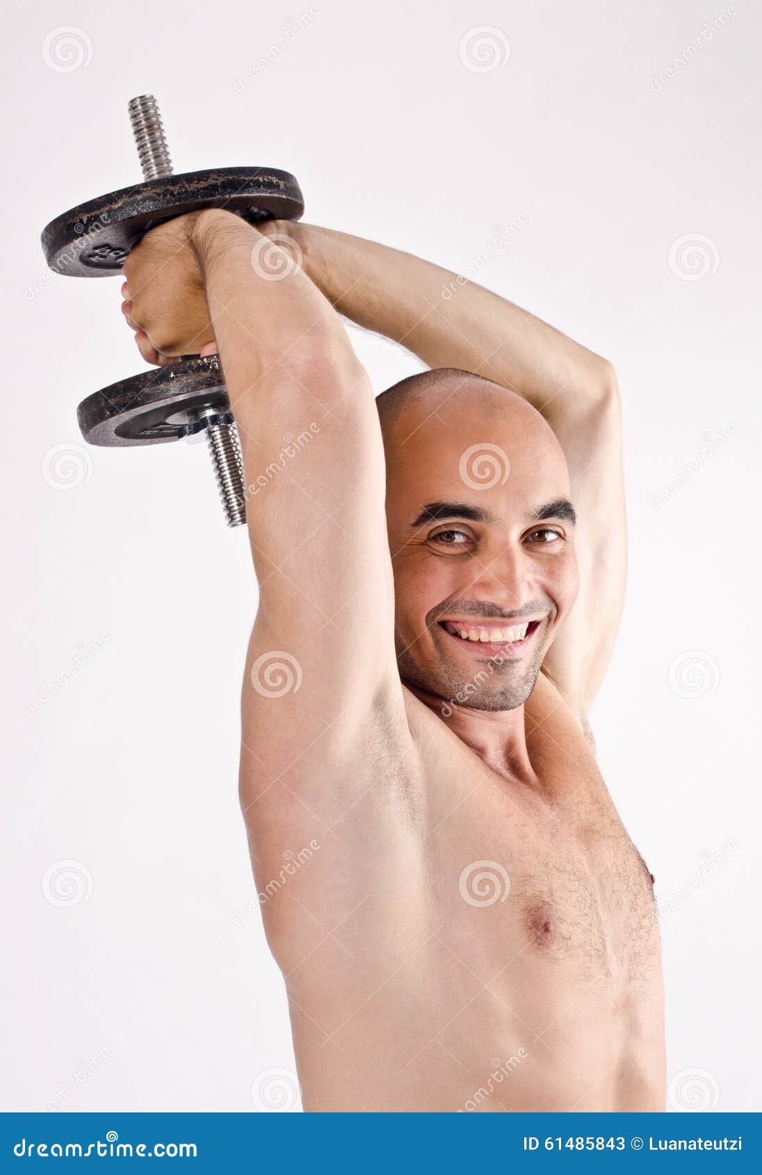 Strong Man Lifting Weights for the Triceps. Stock Image - Image of back ...