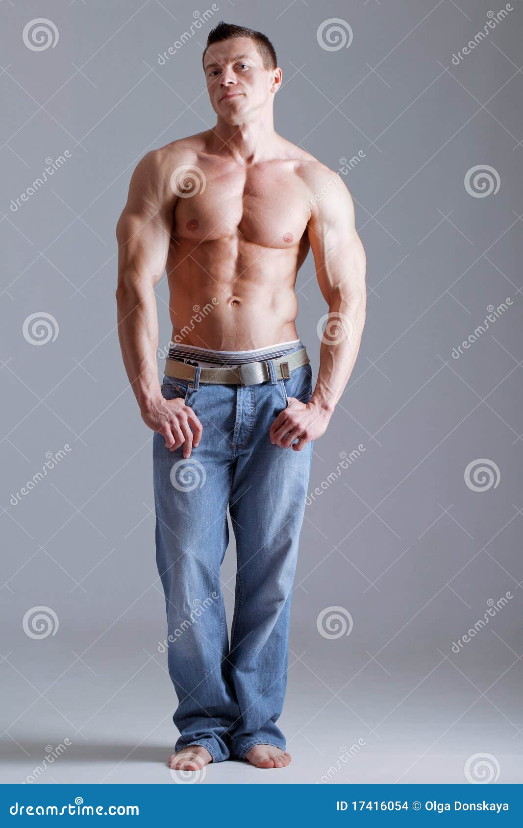 Strong Man with Relief Body in Jeans Stock Photo - Image of complexion ...