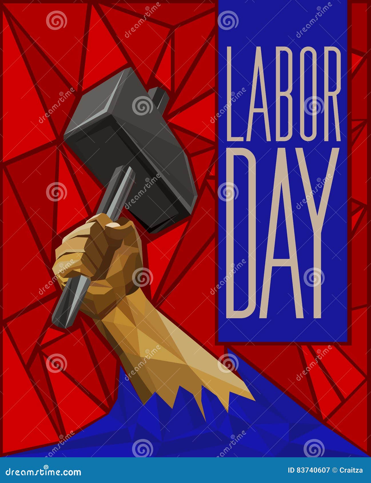 Strong Man`s Hand Raising Up a Hammer - Labor Day Low Poly Poste Stock ...