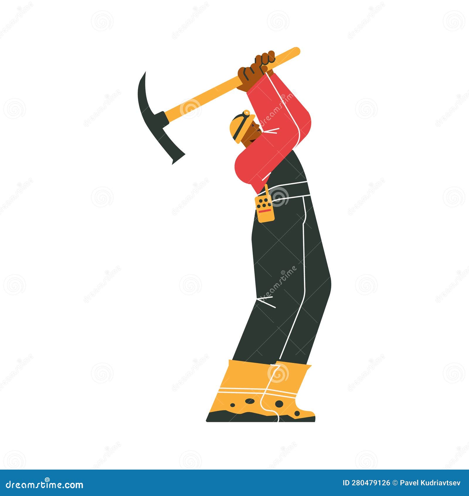 Strong Man Using Pickaxe for Minerals Extraction, Flat Vector ...