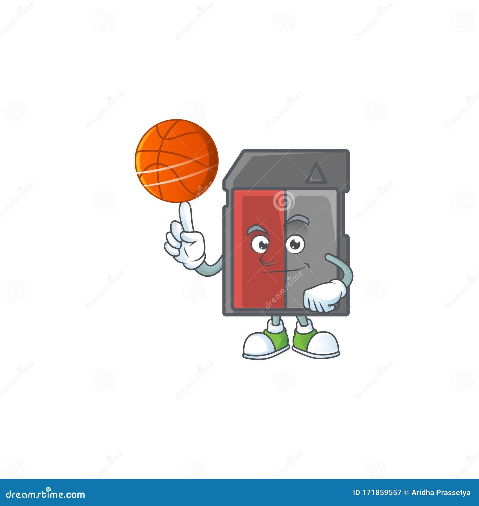 A Strong Memory Card Cartoon Character with a Basketball Stock Vector ...