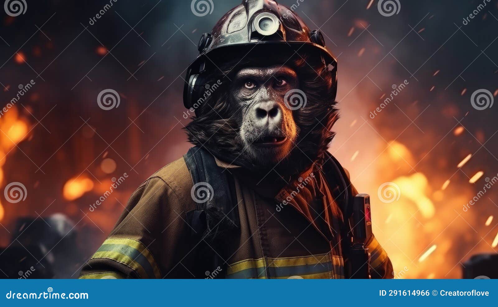 Strong Monkey Firefighter in Protective Suit and Helmet Generative AI ...