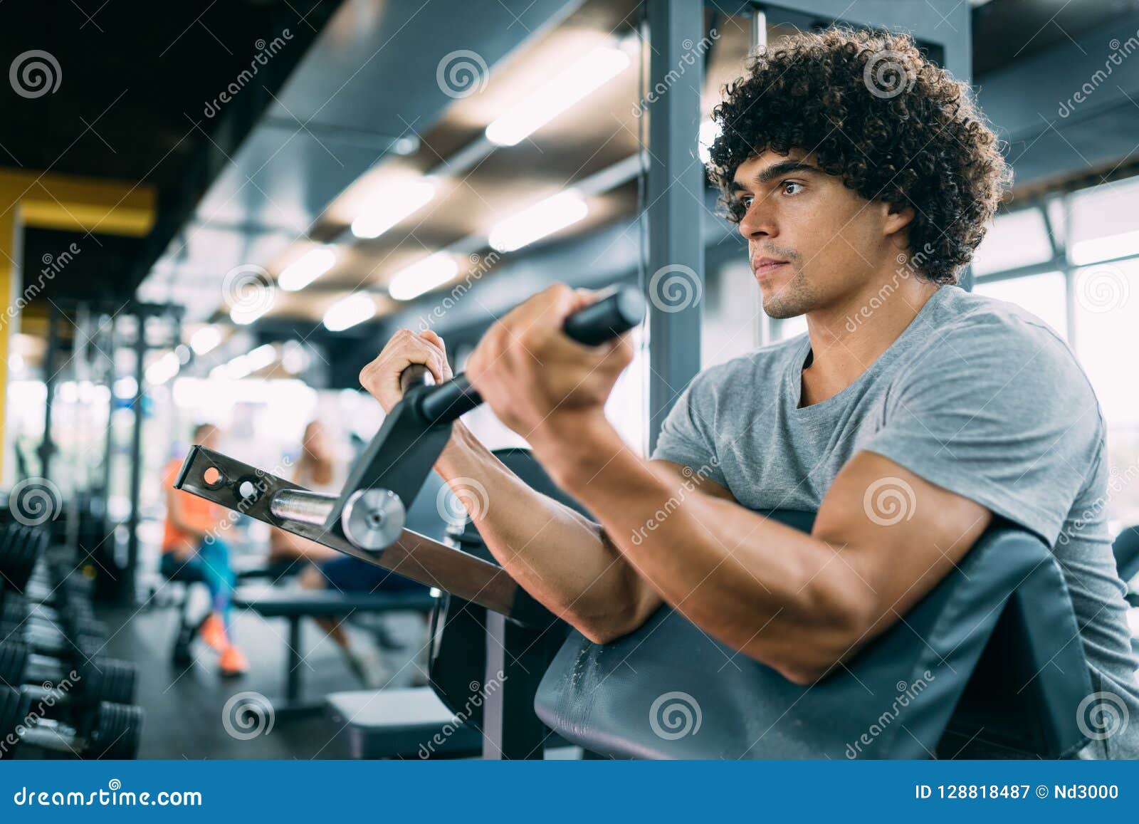 Strong Ripped Man Training in Modern Gym Stock Image - Image of human ...