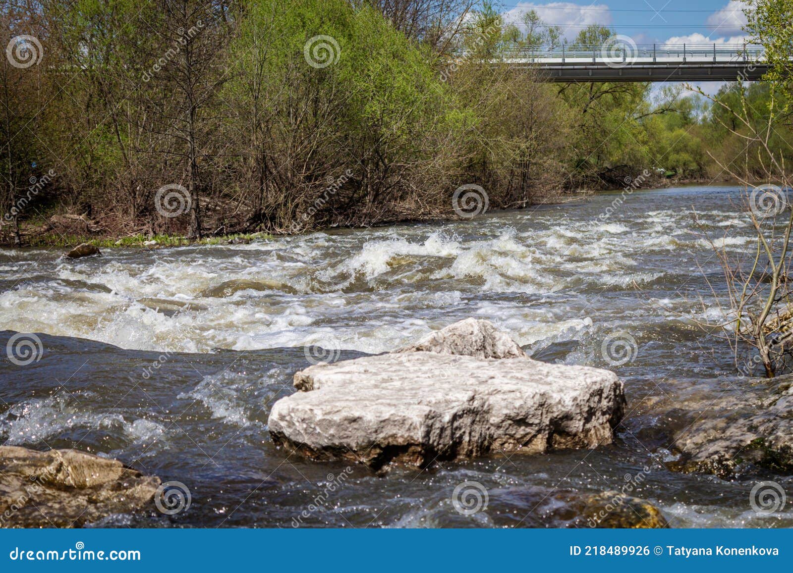 Strong River Current, Splash of Water, Waves and Large Stones. Stock ...