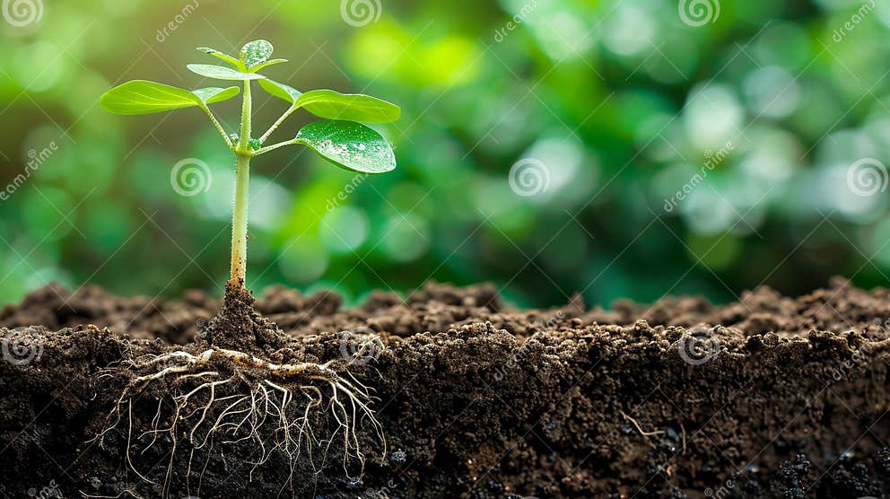Strong Roots of a Sprouting Seed in Soil, Sectional View, Vast Copy ...