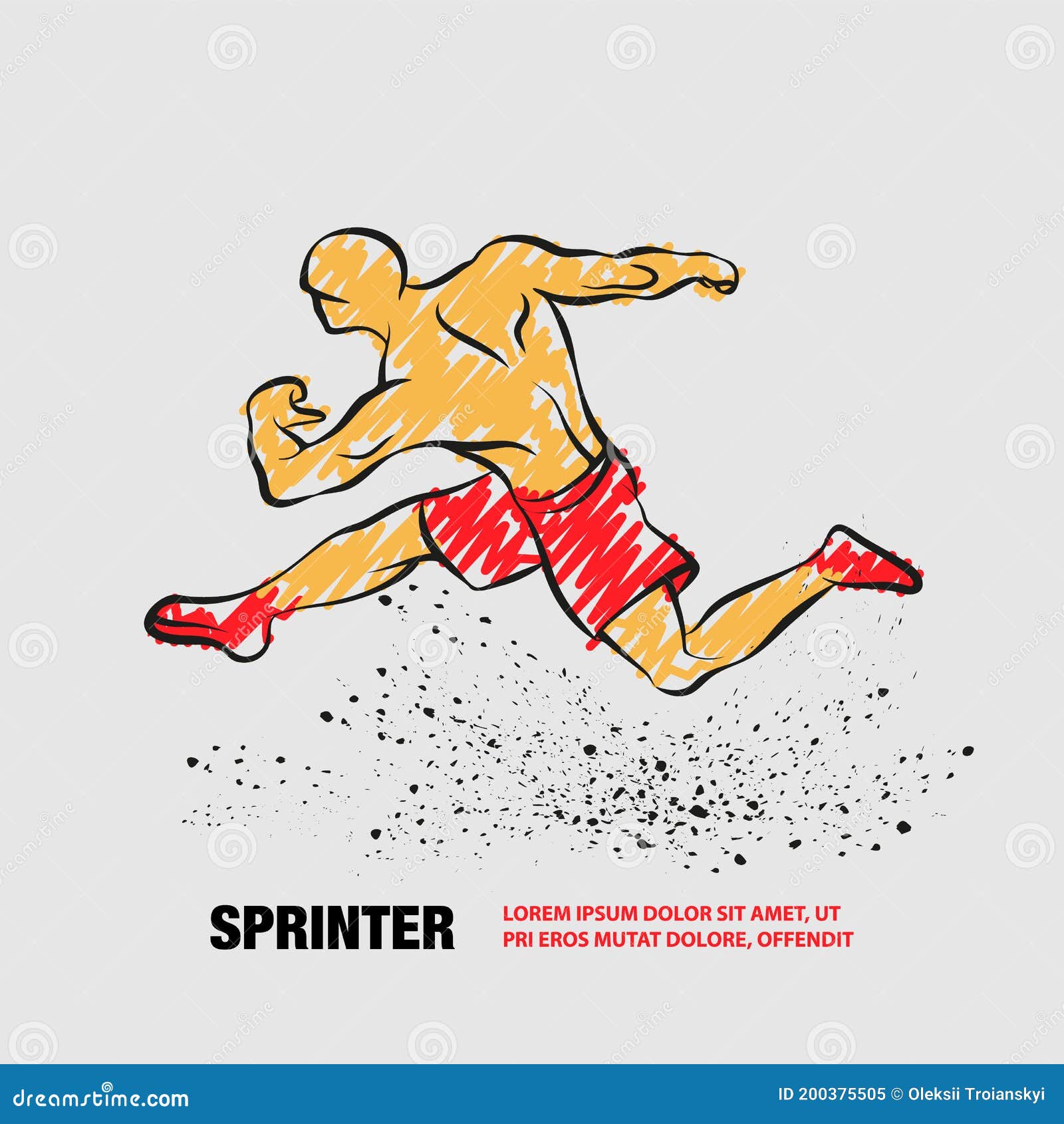 Strong Runner. Vector Outline of Running Athlete with Scribble Doodles ...
