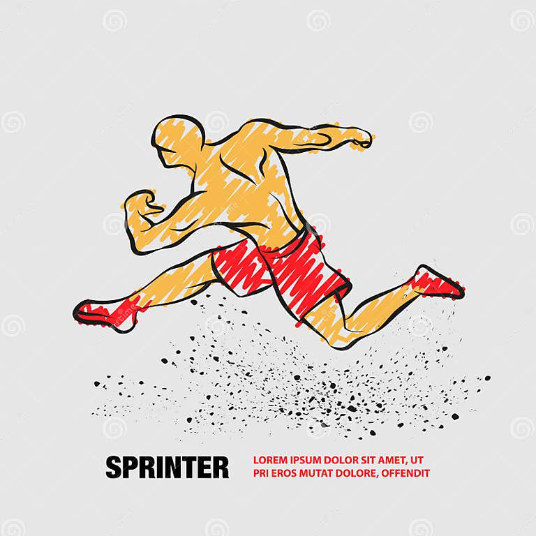 Strong Runner. Vector Outline of Running Athlete with Scribble Doodles ...