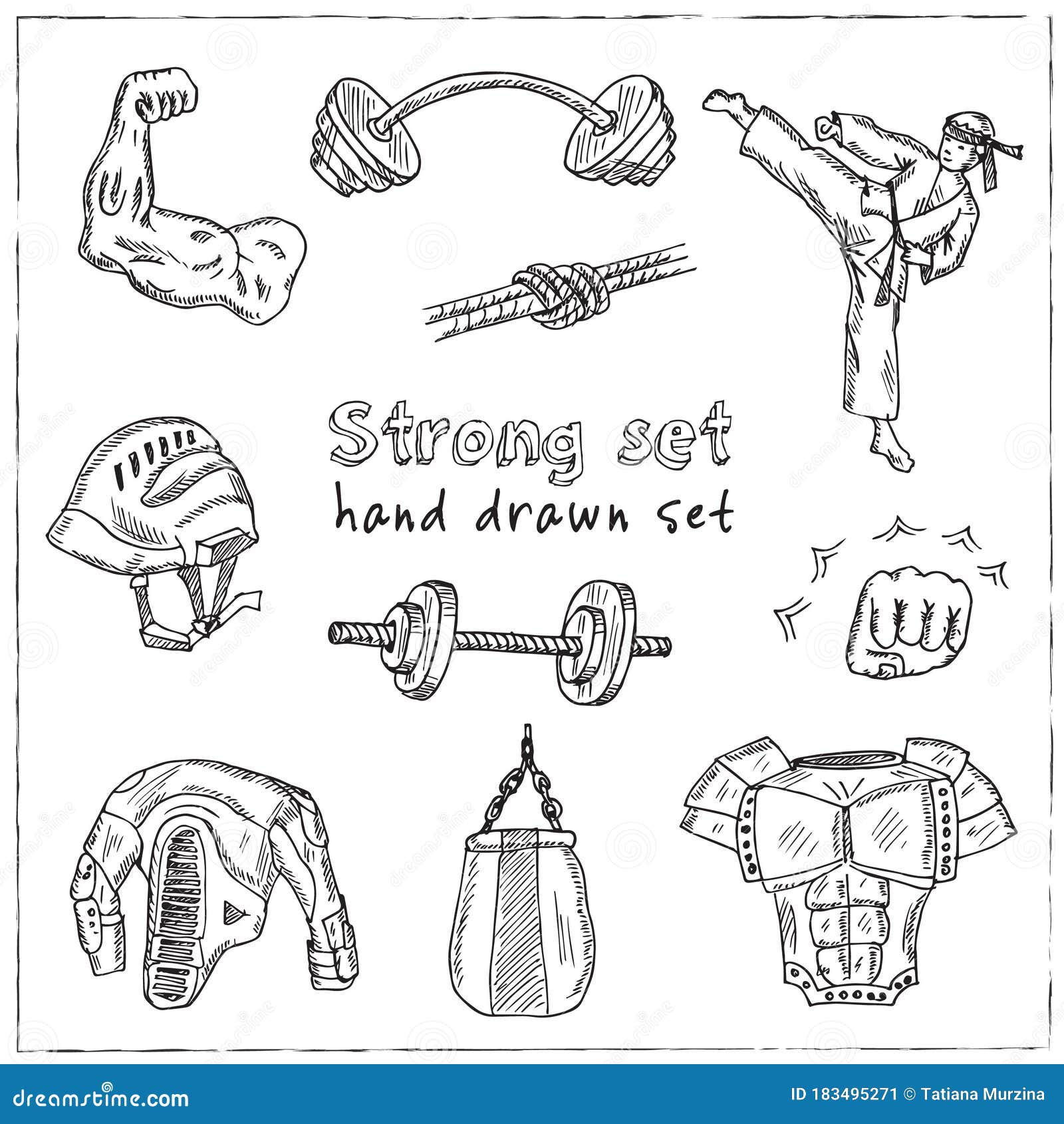 Strong Set. Vector Illustration. Isolated Elements on Chalkboard ...