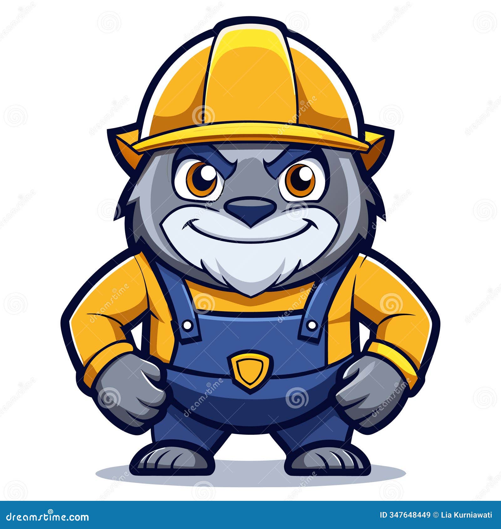 Strong, Smiling Cartoon Bear Construction Worker in Hard Hat and ...