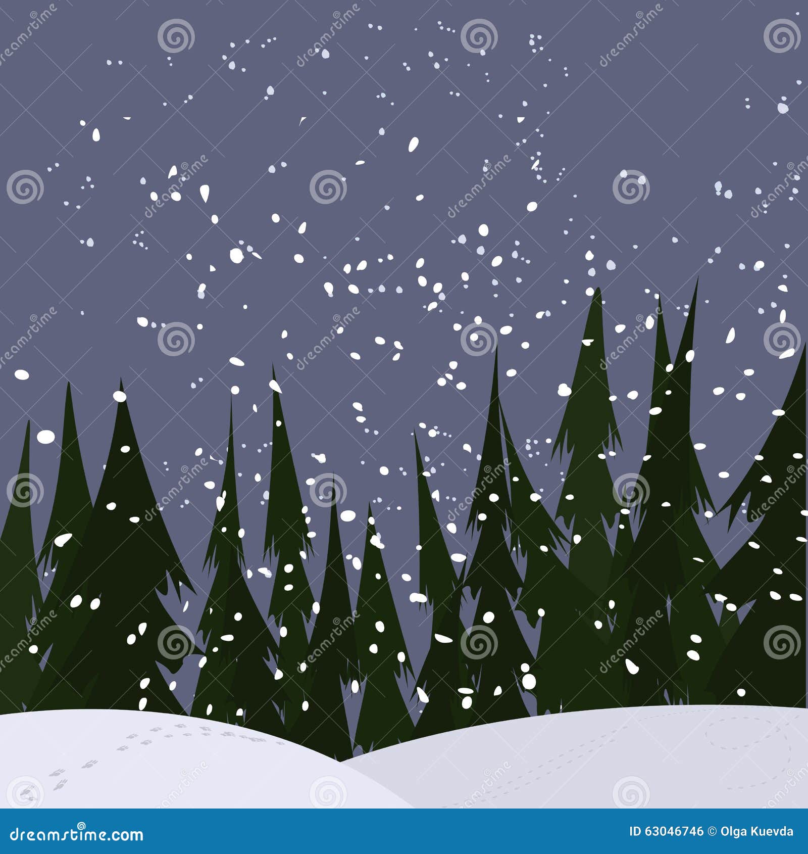 Strong snowfall at woods stock vector. Illustration of cartoon - 63046746