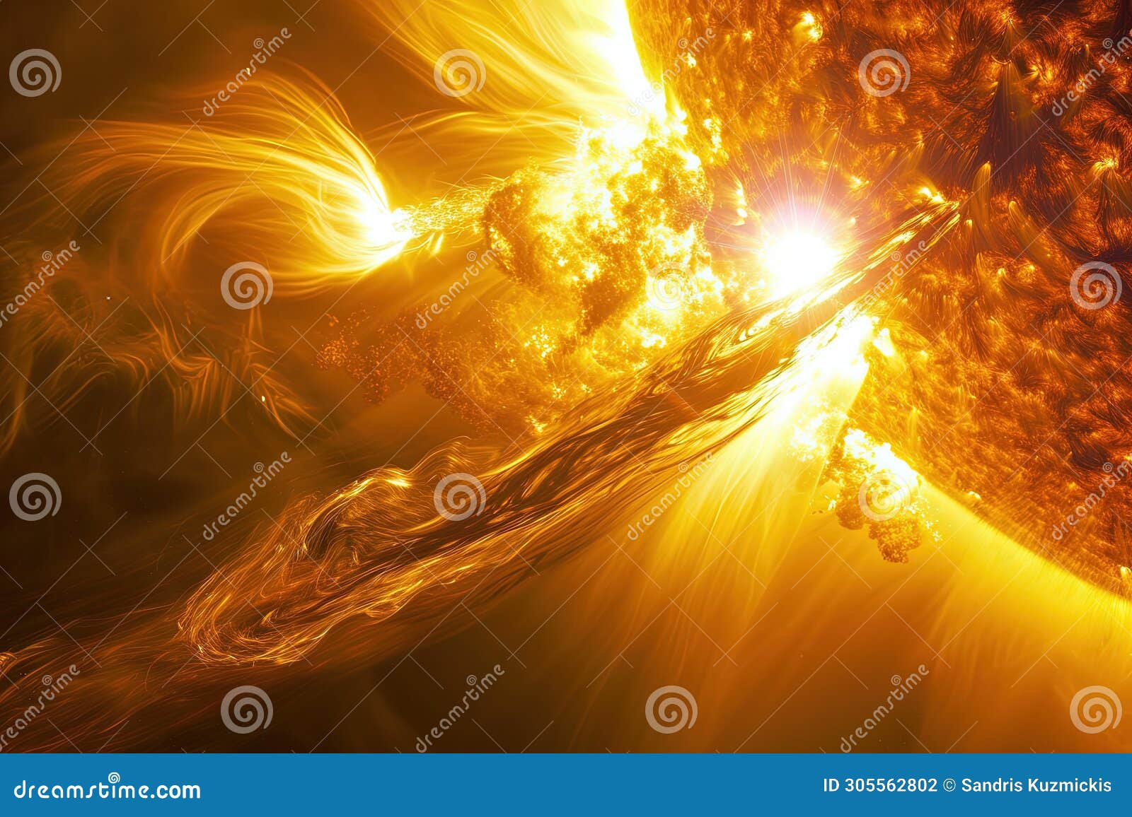Strong Solar Flare Erupts from Sun. Generative AI Stock Illustration ...